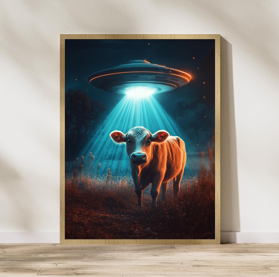 Cow Alien Abduction Art Print, Vintage UFO Print, Digital Download ...