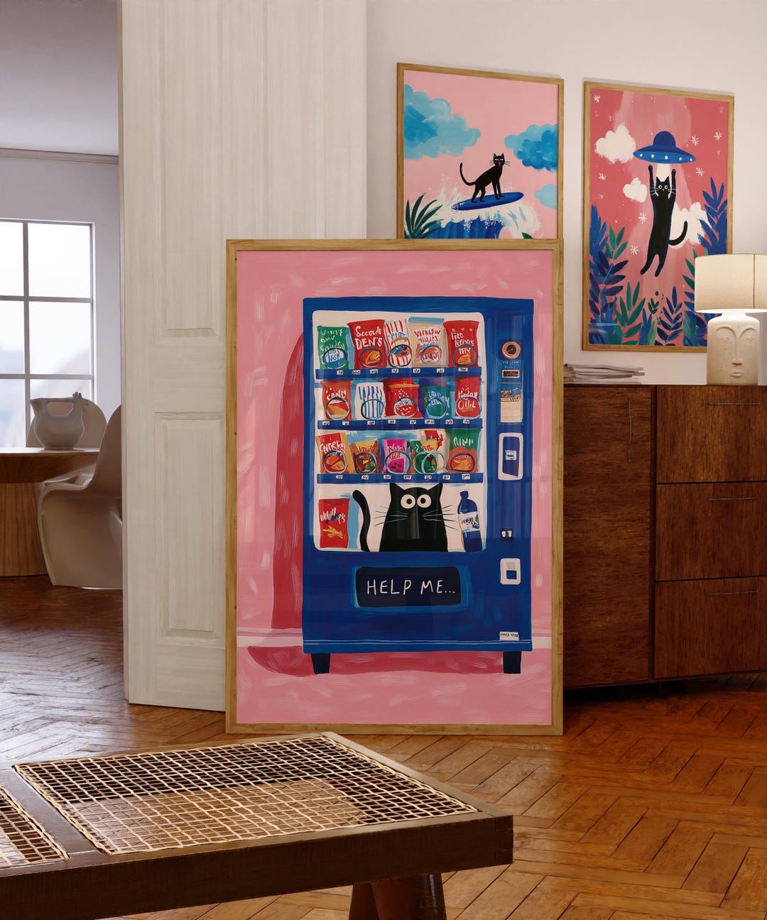Funny Black Cat Vending Machine Pop Art Print – Quirky Wall Decor ...