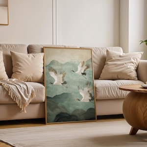 Japandi Wall Art, Japanese Crane Print, Zen Wall Art, Minimalist Bird ...