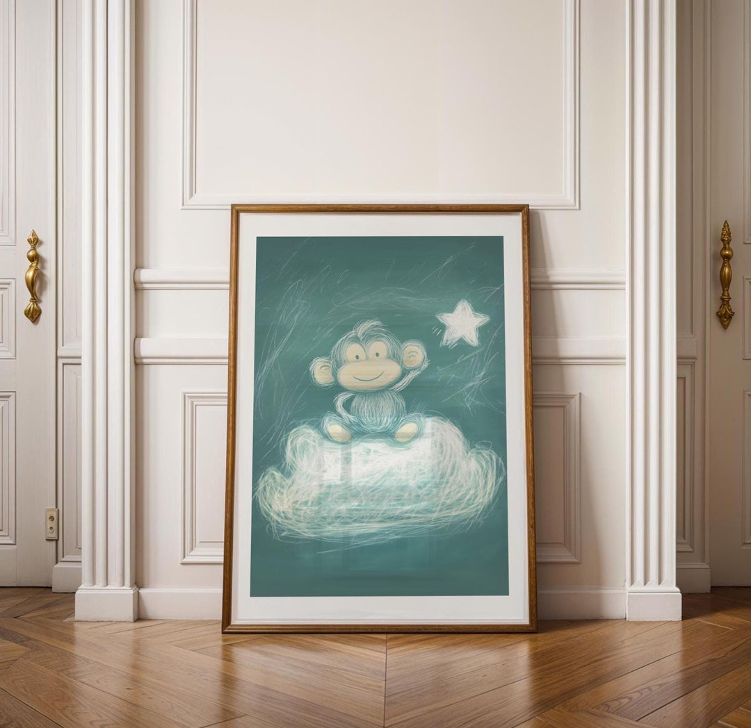 Chalkboard Monkey Nursery Wall Art, Baby Monkey Wall Art, Cute Baby ...
