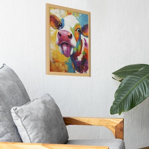 Colorful Bull Painting, Playful Bull With Tongue Out, Abstract Bull ...