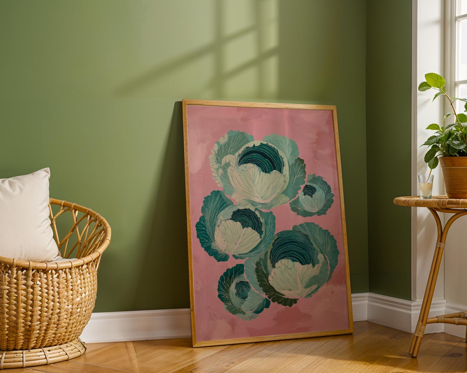 Green Cabbage Wall Art, Green Vegetable Print, Rustic Kitchen Decor ...