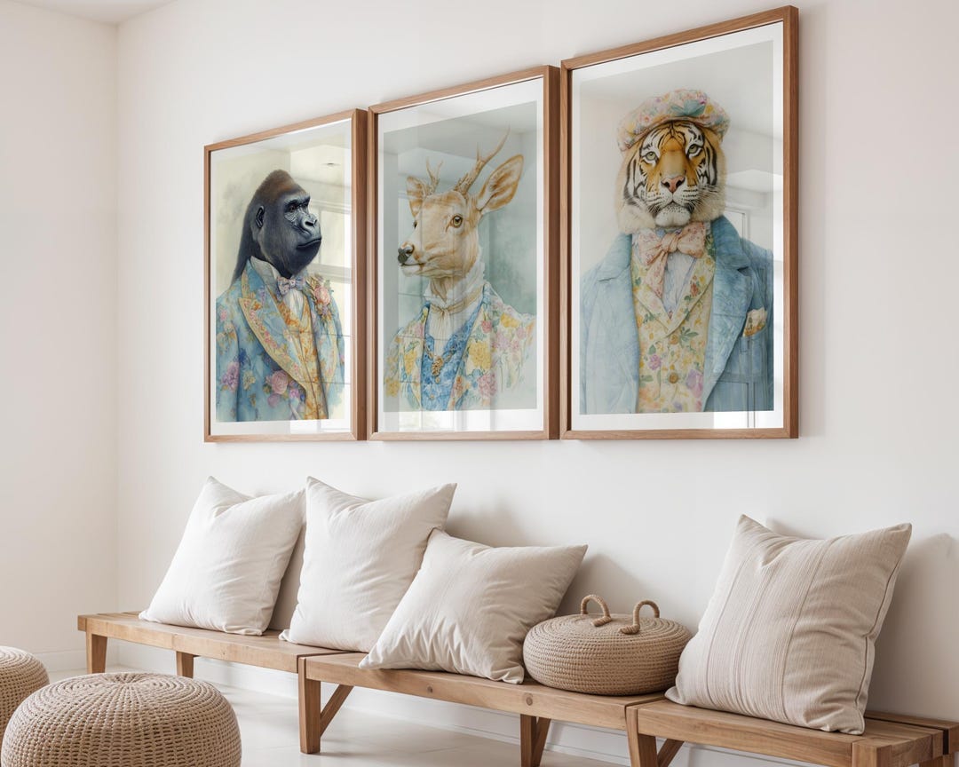 Whimsical Animal Suit Art, Stylish Animal Portraits, Classy Wall Decor ...