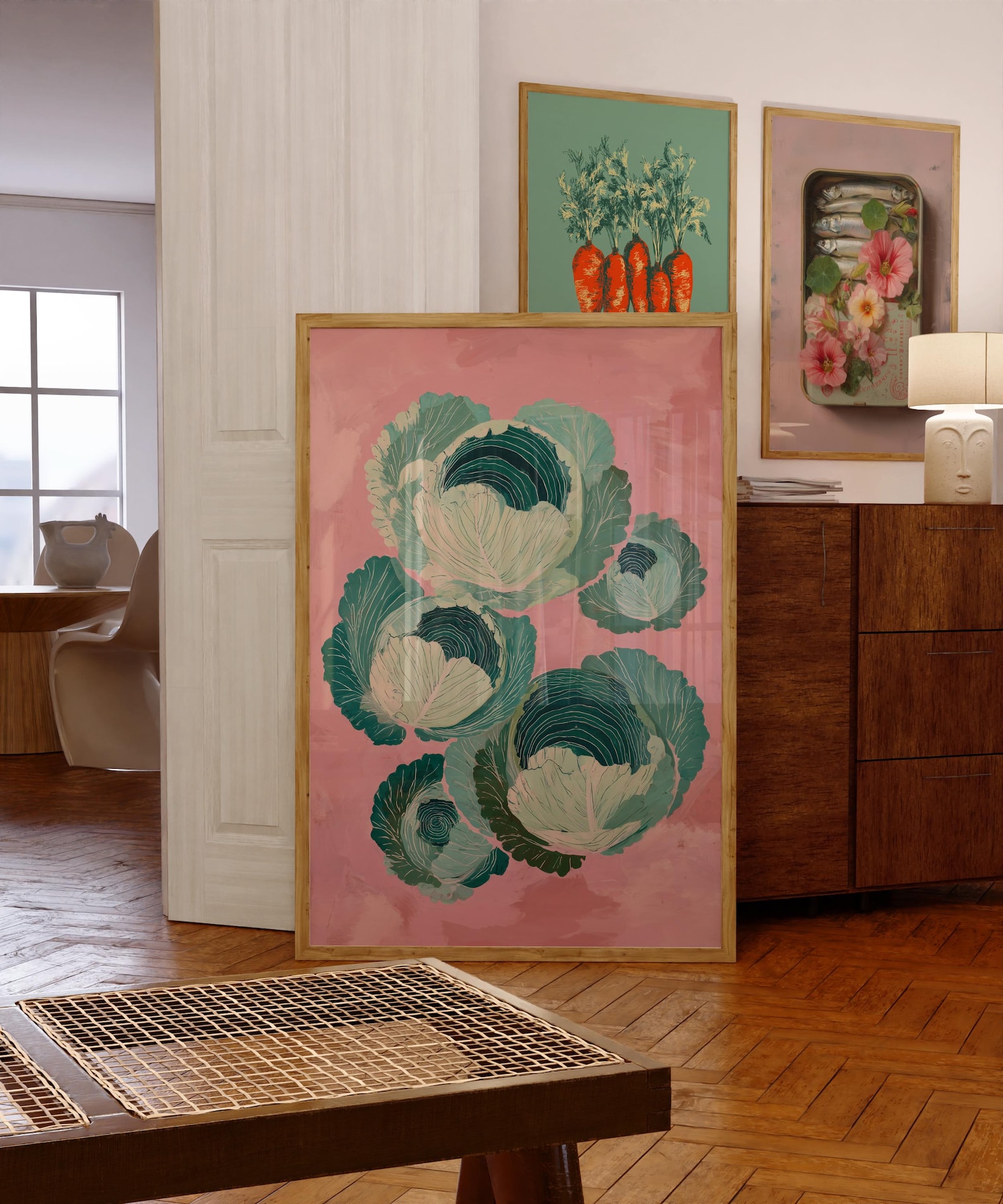 Green Cabbage Wall Art, Green Vegetable Print, Rustic Kitchen Decor ...