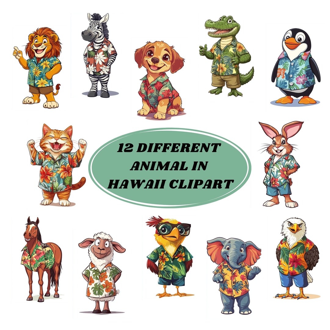 Cute Hawaii Animals Clipart, Watercolor Beach Party, Summer Animal ...