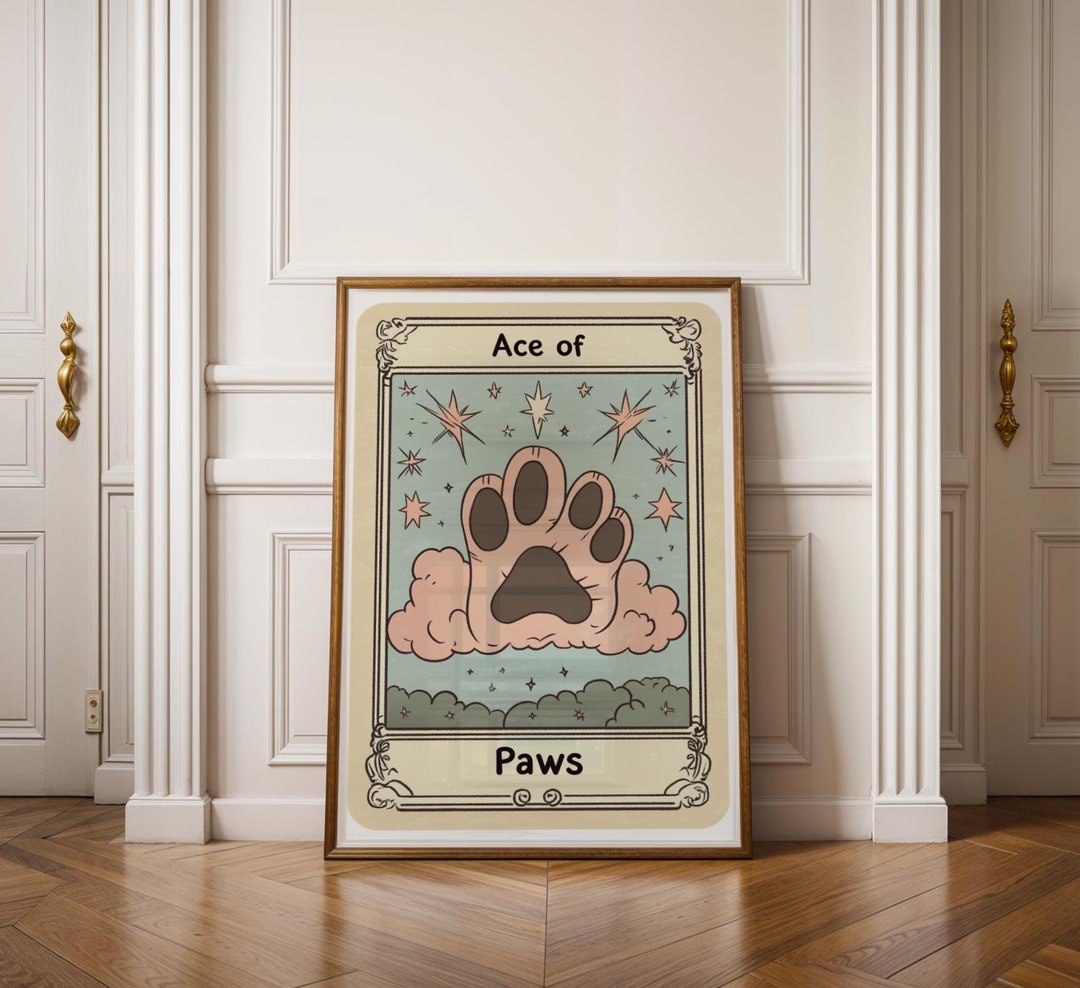 Ace of Paws Tarot Art, Downloadable Ace Art, Celestial Cat Paw Print ...