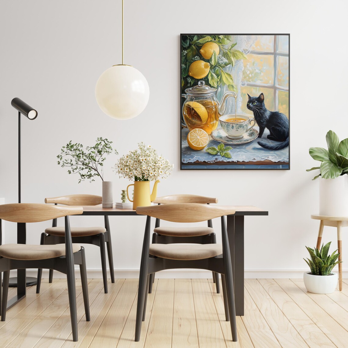 Black Cat and Lemon Still Life Painting, Whimsical Still Life Painting ...