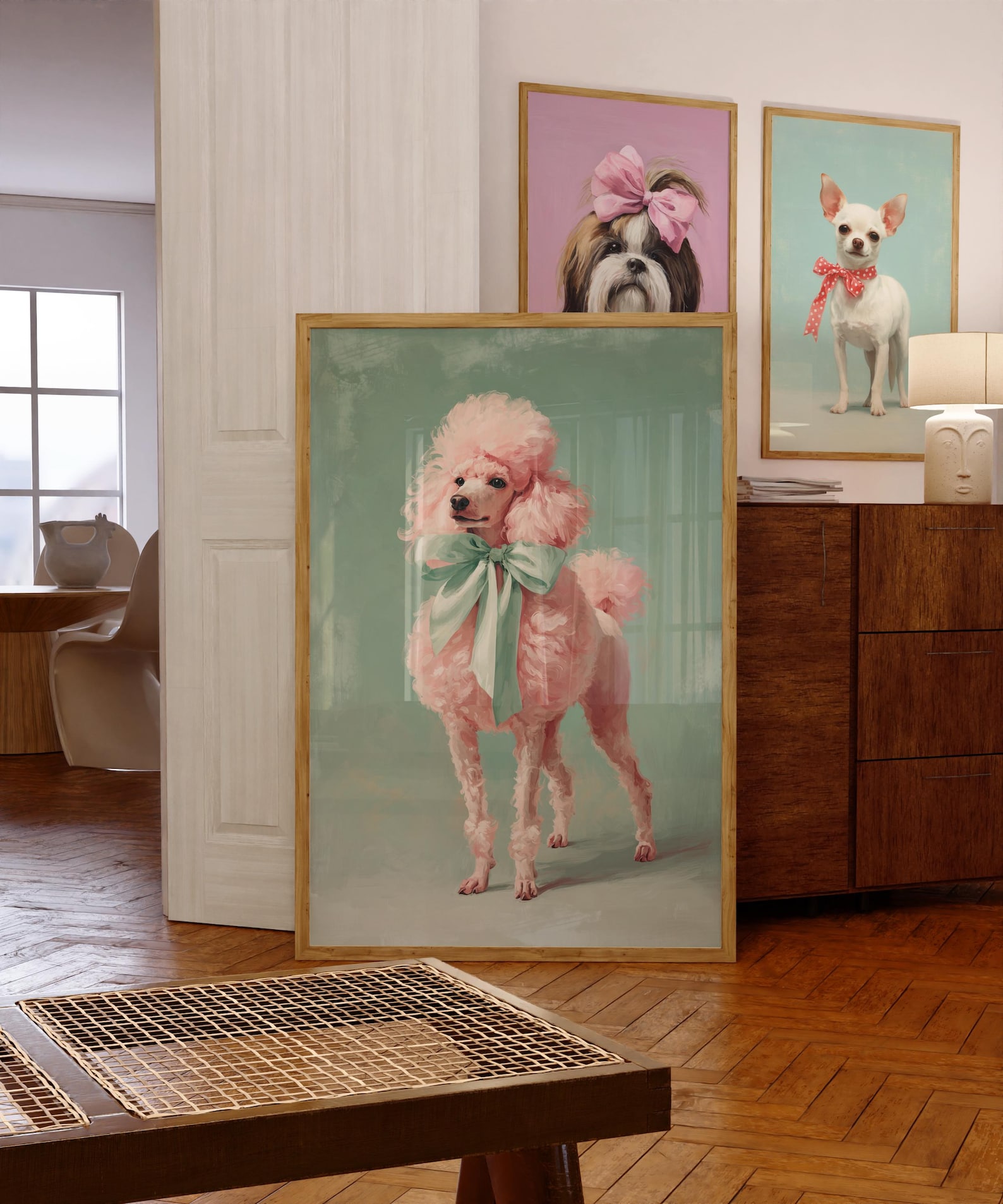 Retro Poodle Art Print, Pastel Pink Dog Wall Art, Glamorous Pink Poodle ...