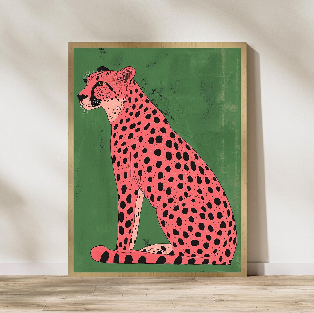 Pink Cheetah Wall Art, Eclectic Animal Wall Decor, Eclectic Animal Wall ...