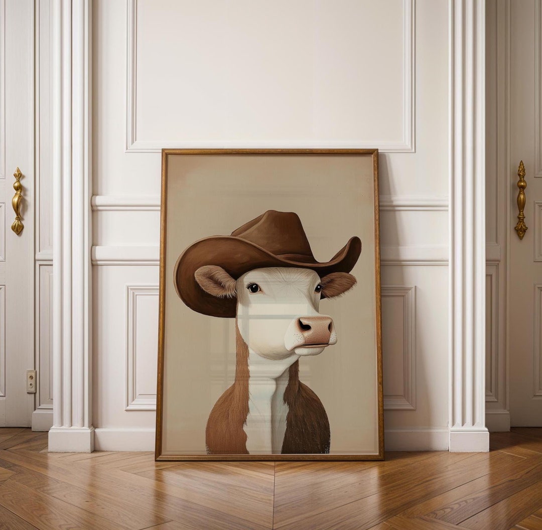 Silly Cowboy Cow Print, Brown Western Nursery Printable Art, Vintage ...