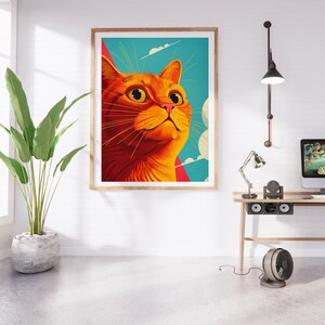 Orange Cat With Blue Sky Background,ginger Cat Poster,bright Color Cat ...