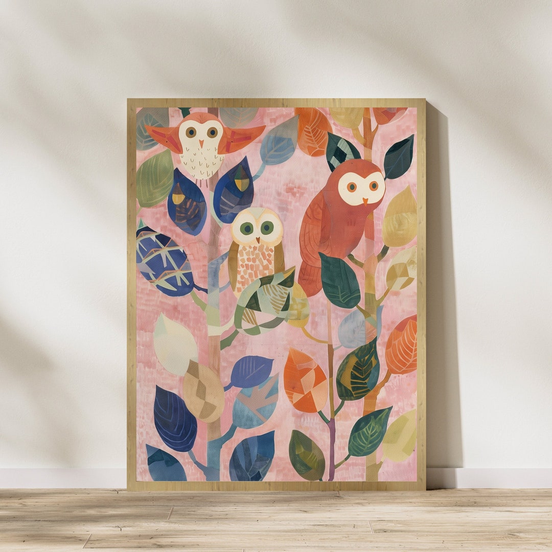 Colorful Owls Printable Digital Art, Oil Painting, Wildlife Art, Owl ...