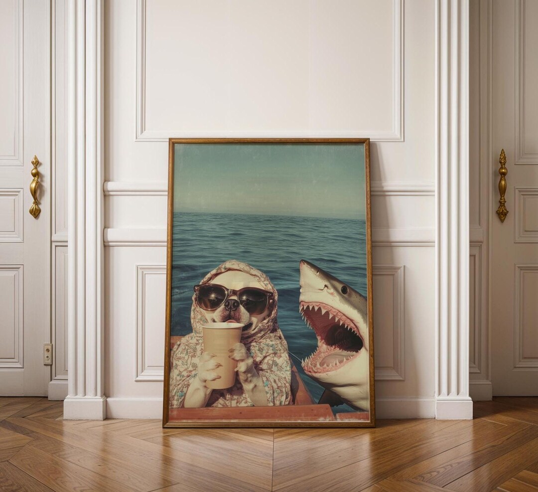 Funny Pug and Shark Wall Art, Funny Animal Art, Quirky Art Print ...
