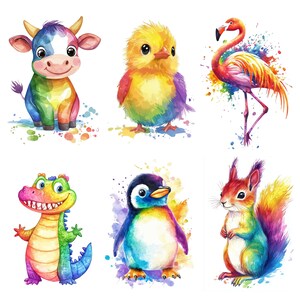 Watercolor Rainbow Animals Clipart, Colorful Animals Design, Cute ...