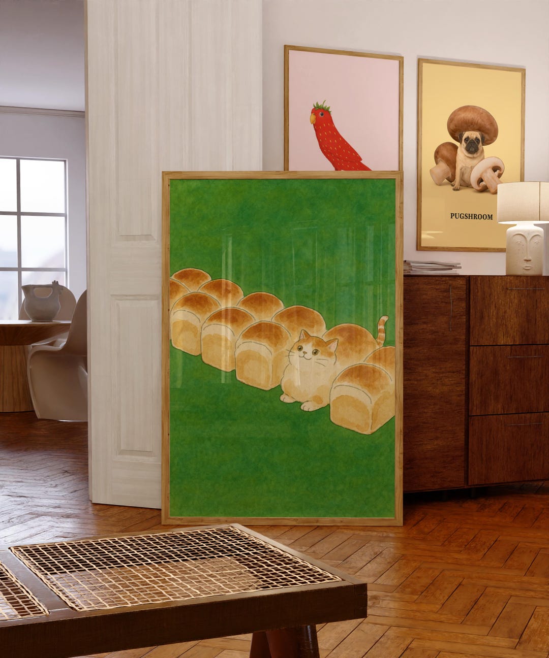 Funny Cat Wall Art Bread Cat Poster Cute Animal Print Kawaii Bakery ...