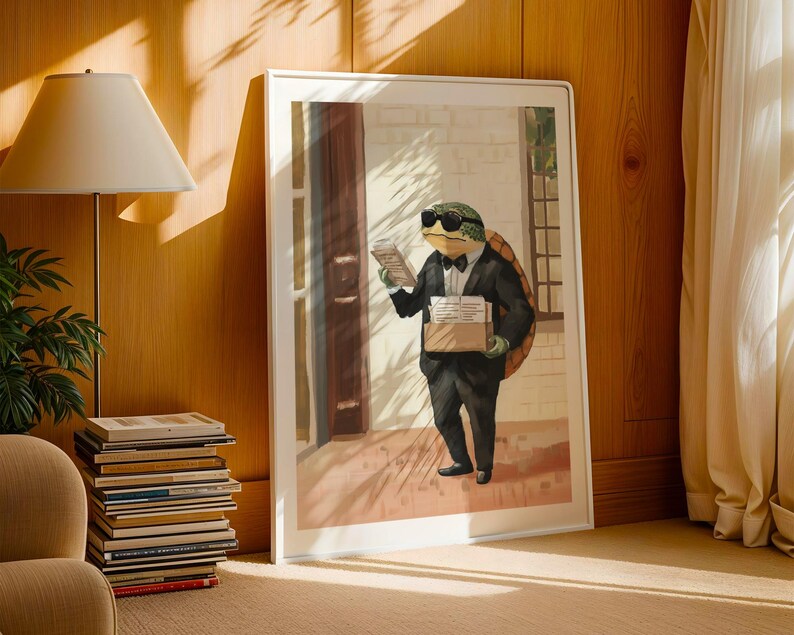 Whimsical Turtle Art Print, Quirky Animal Art, Funny Office Wall Art ...