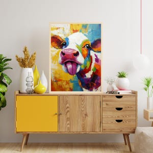 Colorful Bull Painting, Playful Bull With Tongue Out, Abstract Bull ...