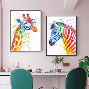 Set of 6 Safari Animals Watercolor Printable Art, Colorful Painting ...