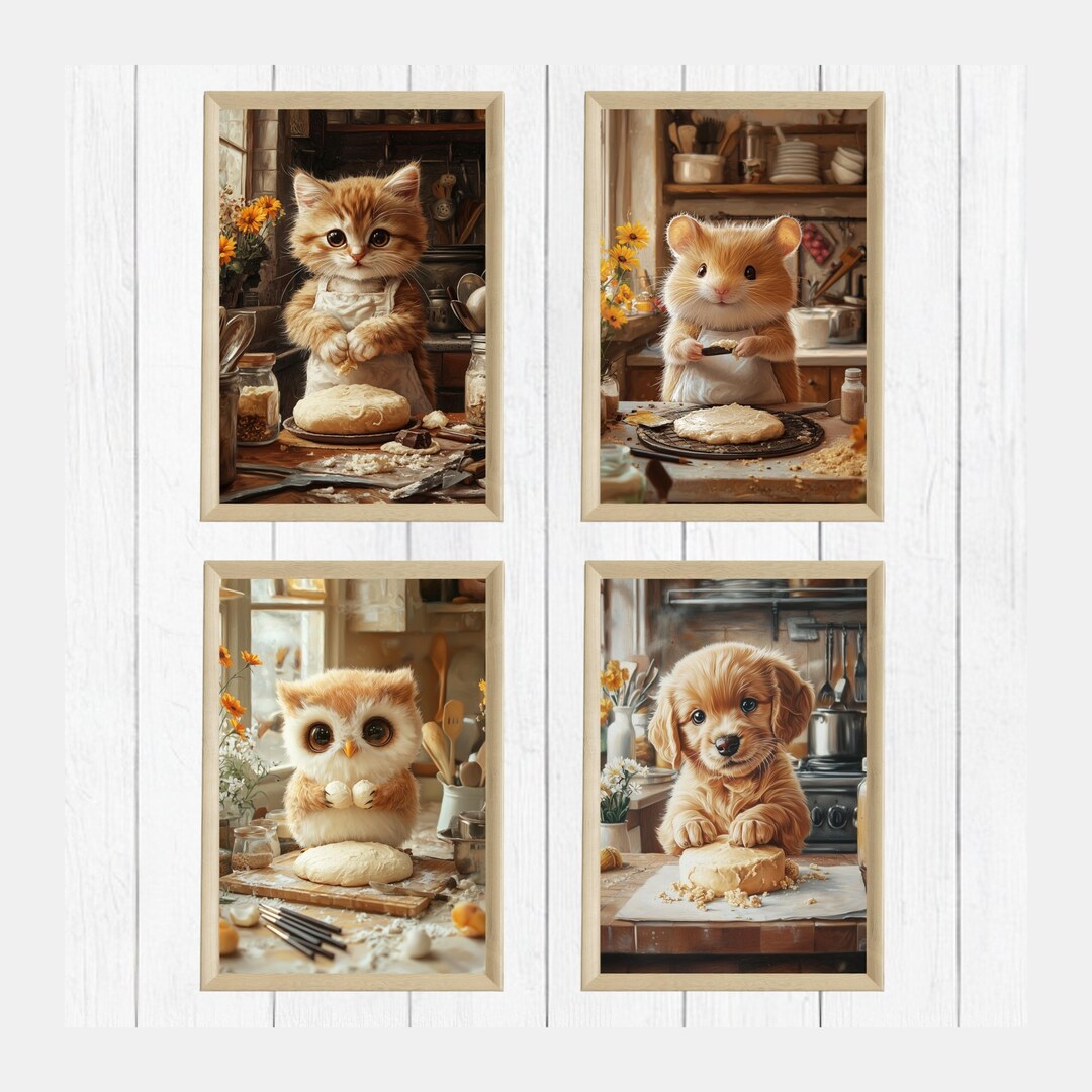 Cute Cooking Animal Wall Art, Kitchen Wall Art Print, Chef Art Print ...