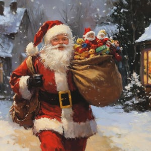 Santa Claus Christmas Wall Art, Cozy Christmas Santa Painting, Classic ...