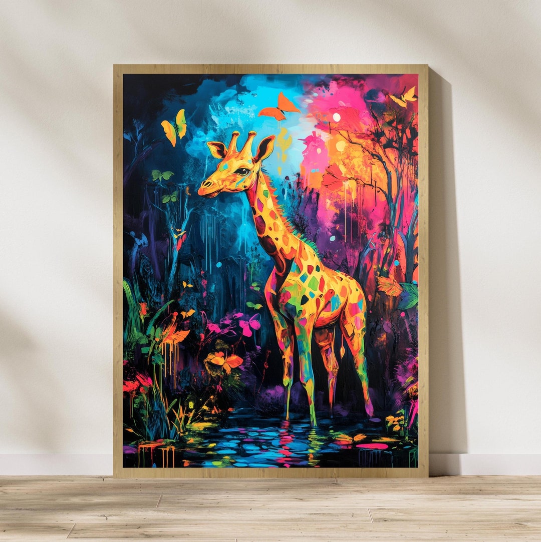 Colorful Giraffe Wall Art, Giraffe Wall Decor, Digital Animal Wall Art ...