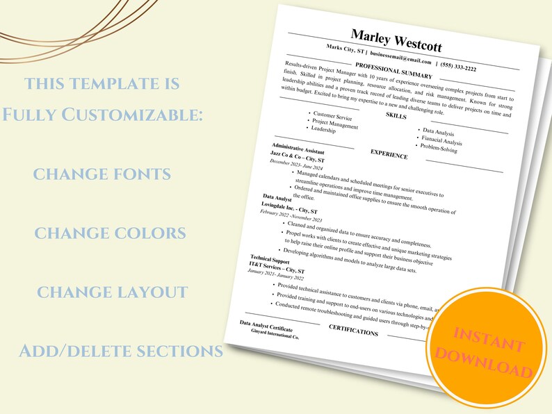 Resume Template, Ats Friendly Resume Template, Ats Resume, Ats Friendly ...