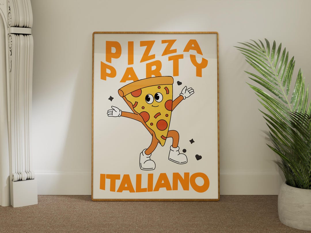 Pizza Party Italiano Poster - DIGITAL - Contemporary Retro Pizza Poster ...