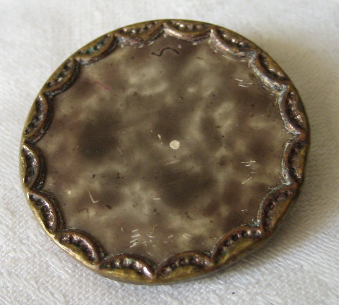 ANTIQUE VINTAGE 1 1/16” Marble Celluloid in Metal Pad Back Collectible ...