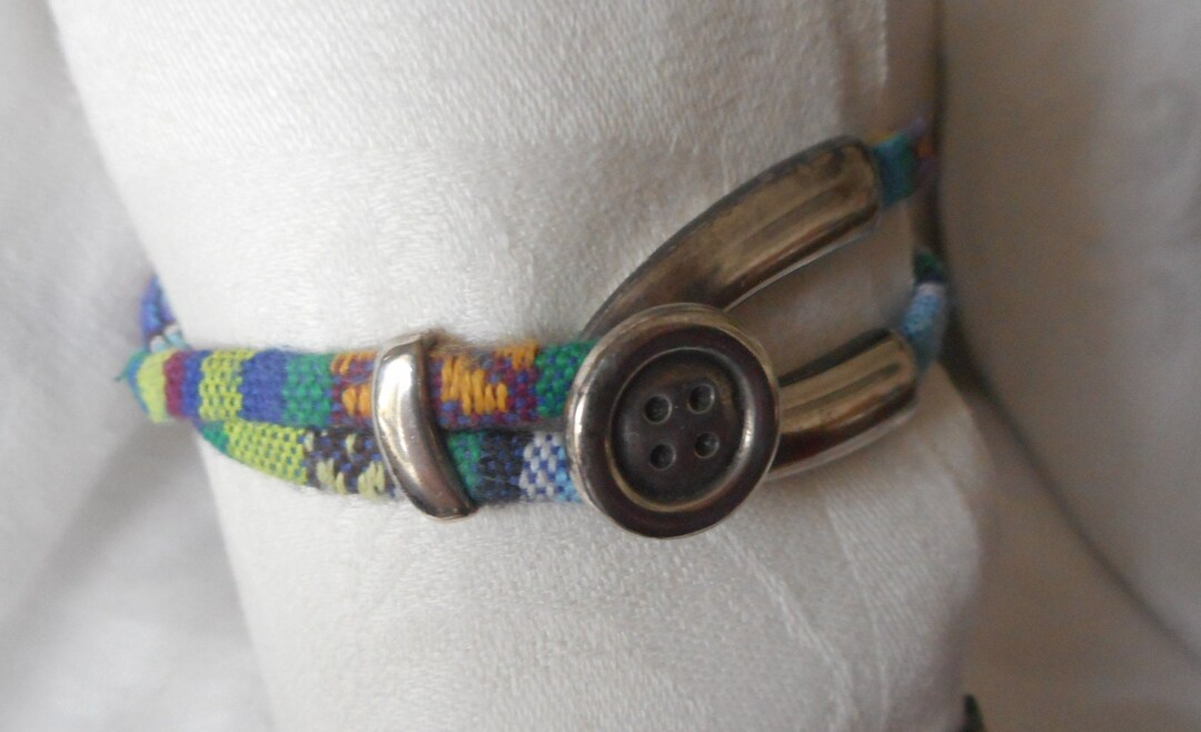 7 3/4" Blue Fabric Silver Plate Button Hook Costume Jewelry Handmade ...