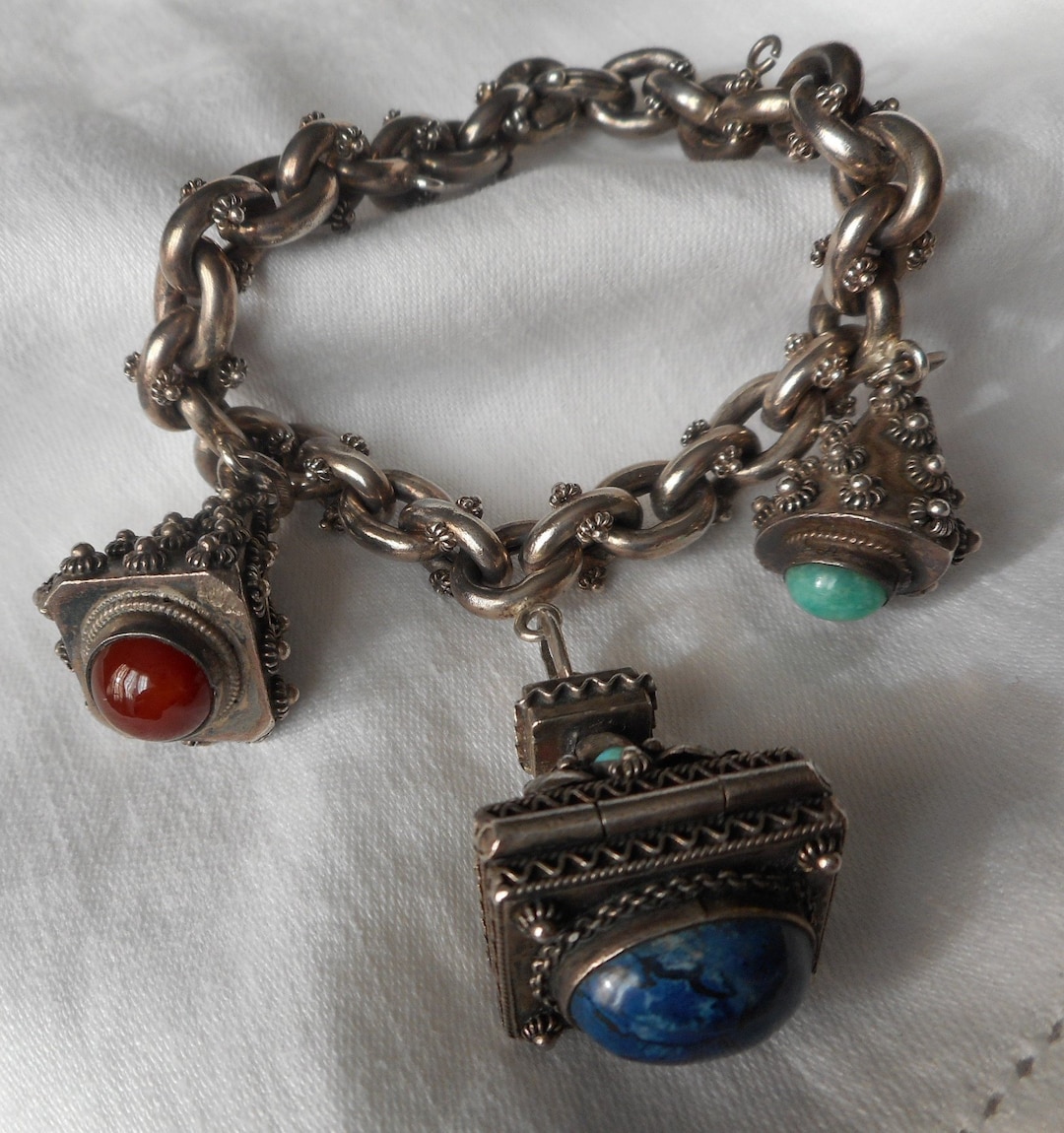 VINTAGE Heavy Sterling Silver Link Chain Etruscan Revival Chunky 1 ...