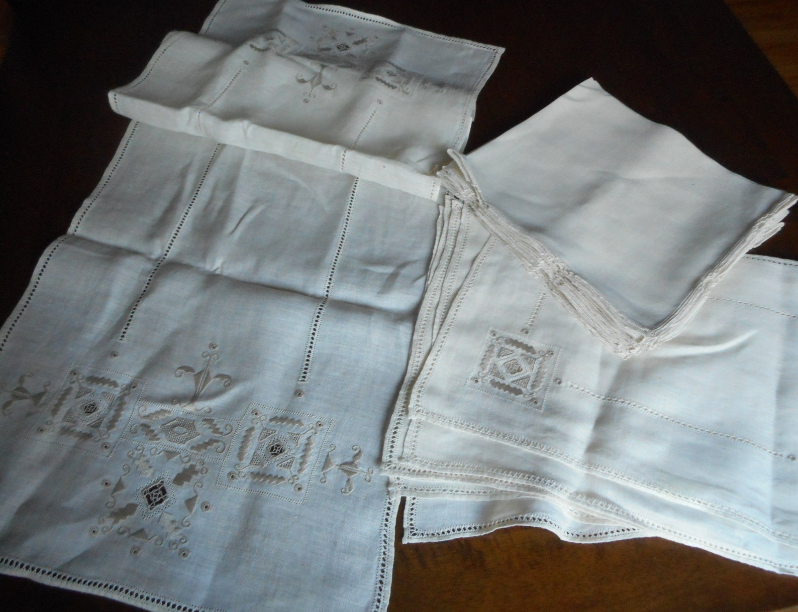 Nice Set VINTAGE Cut Work Embroidery Beige Linen Needle Work - Etsy