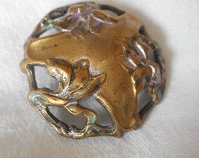 VINTAGE 1 Pierced Art Nouveau Tri Design Floral Metal Costume Clothing ...