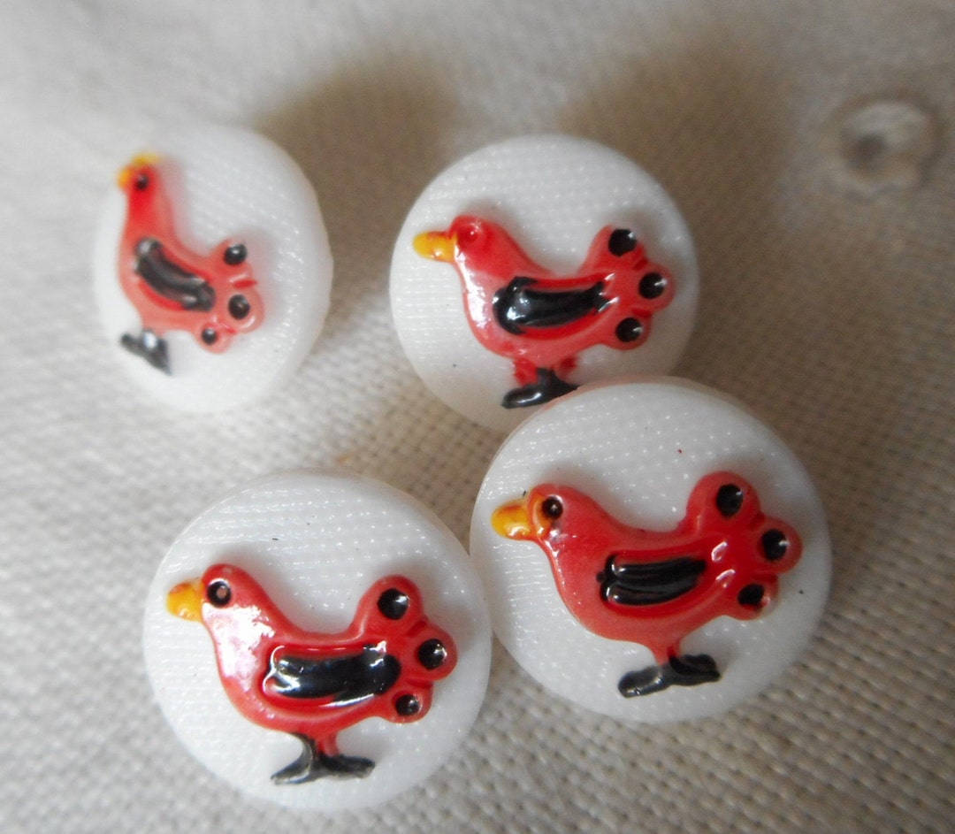 Vintage Red Chicken Glass Buttons - Set of 4 (1/2 Inch) - Etsy