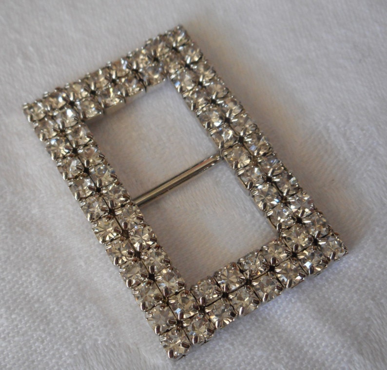 VINTAGE Rectangle Clear Glass Rhinestone Silver Metal - Etsy