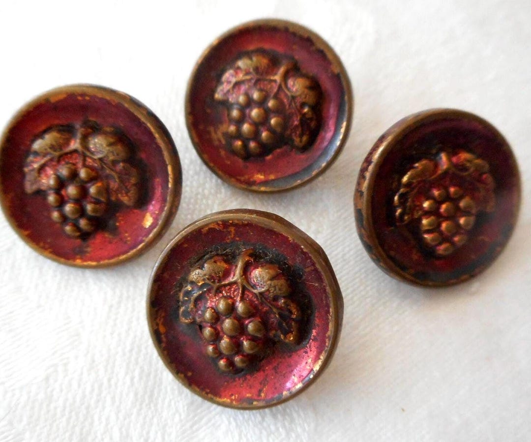 Set/ 4 Vintage 1/2” Grape Cluster Buttons: Red Tint Metal Costume ...