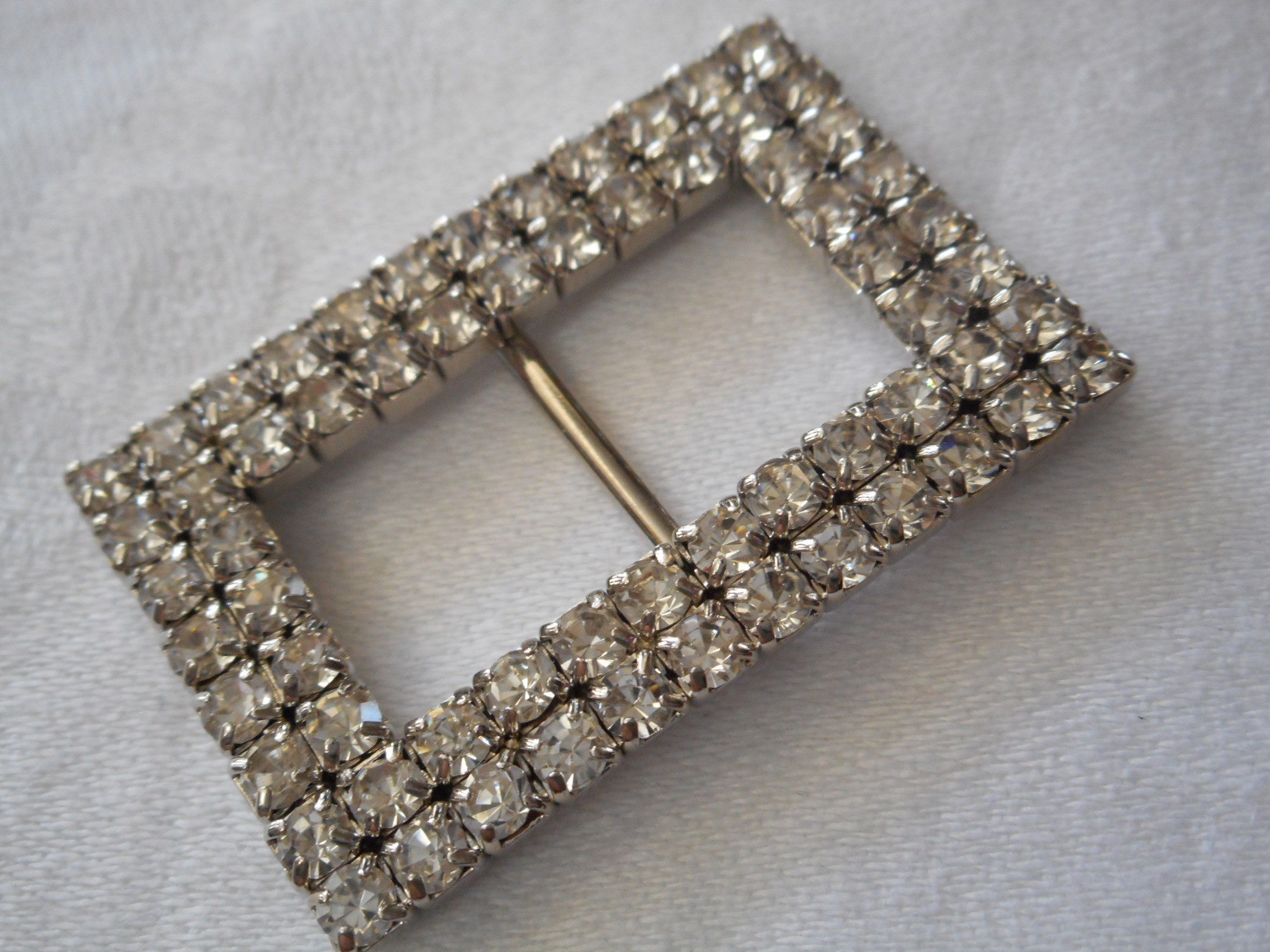 VINTAGE Rectangle Clear Glass Rhinestone Silver Metal - Etsy