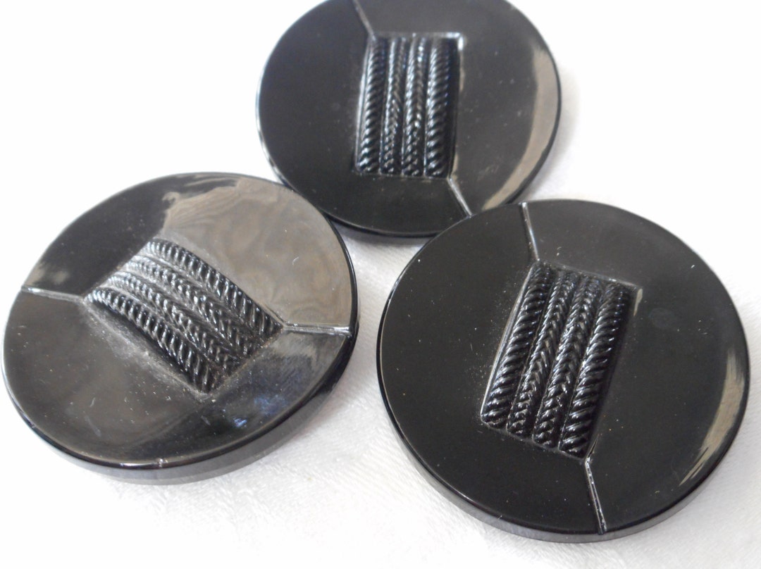 Set/ 3 VINTAGE 1 1/2” Black Glass Clothing Coat Adorn Embellish Sewing ...