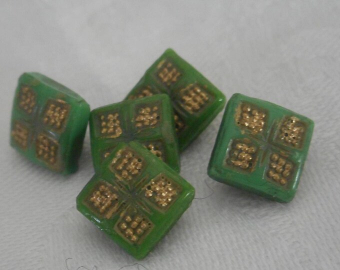 Set/ 5 VINTAGE 5/16” Green Square Glass Gold Trim Costume Clothing ...