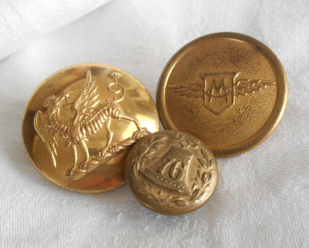Lot of 3 Vintage Gold Metal Military Uniform Buttons Metal Gold 5/8 ...