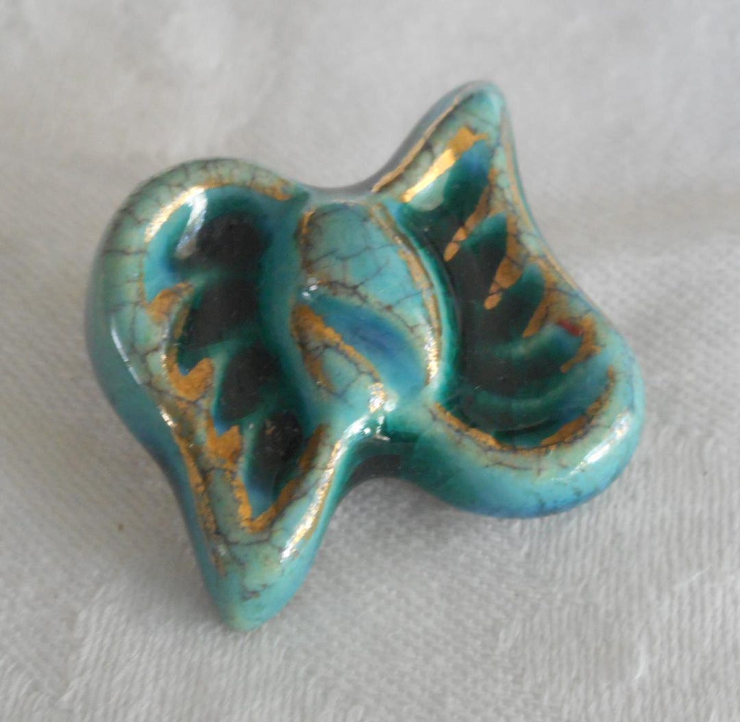 VINTAGE 1 Gold Tint Teal Ceramic Realistic Bow Costume Clothing Adorn ...