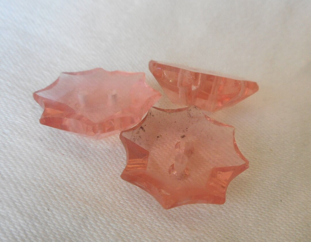 Set/ 3 VINTAGE 3/4 Chunky Faceted 8 Point Star Flower Pink Glass ...
