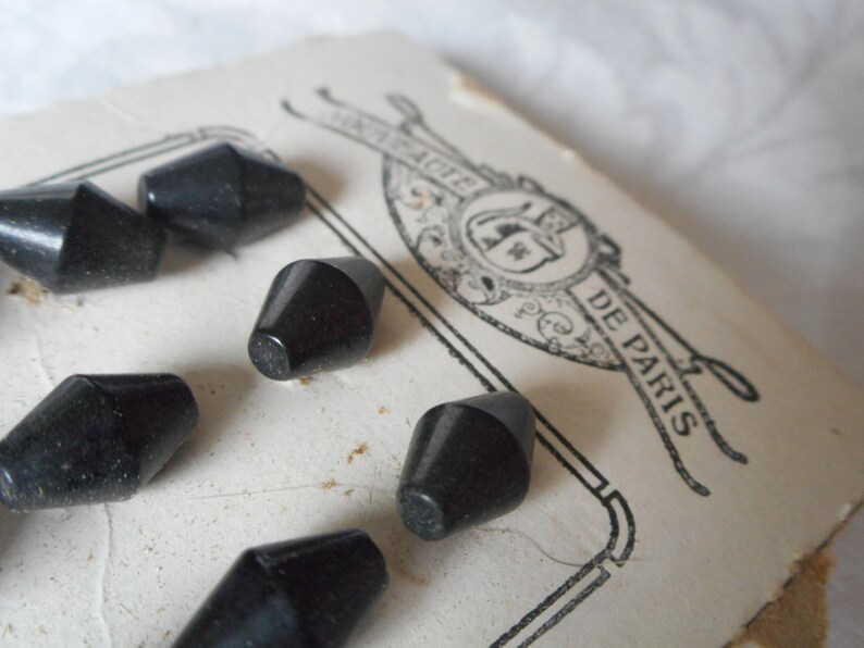 Set/ 12 ANTIQUE VINTAGE 3/8” Toggle Shape Black Glass Tiny Baby ...