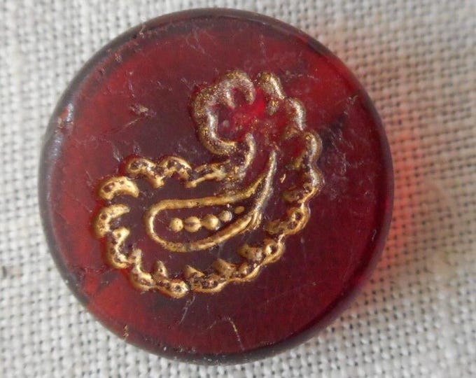 Antique Vintage 5/8” Gold Paisley Ruby Red Glass Costume Clothing ...