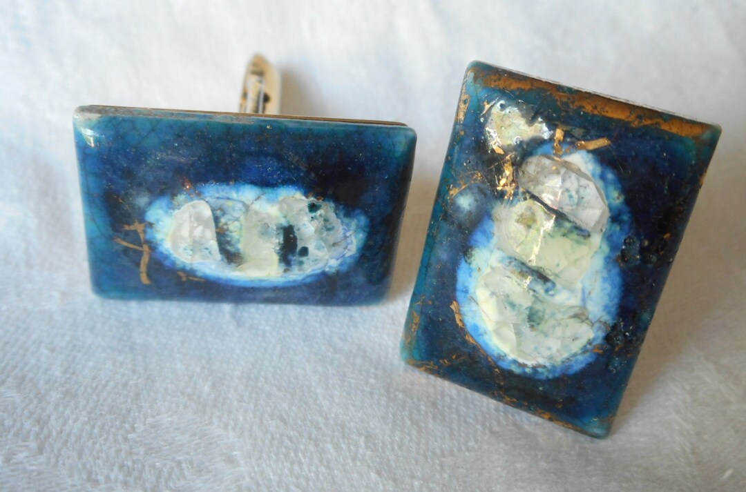 Vintage Victoria Flemming Cuff Links: Blue Enamel Glass Jewelry - Etsy