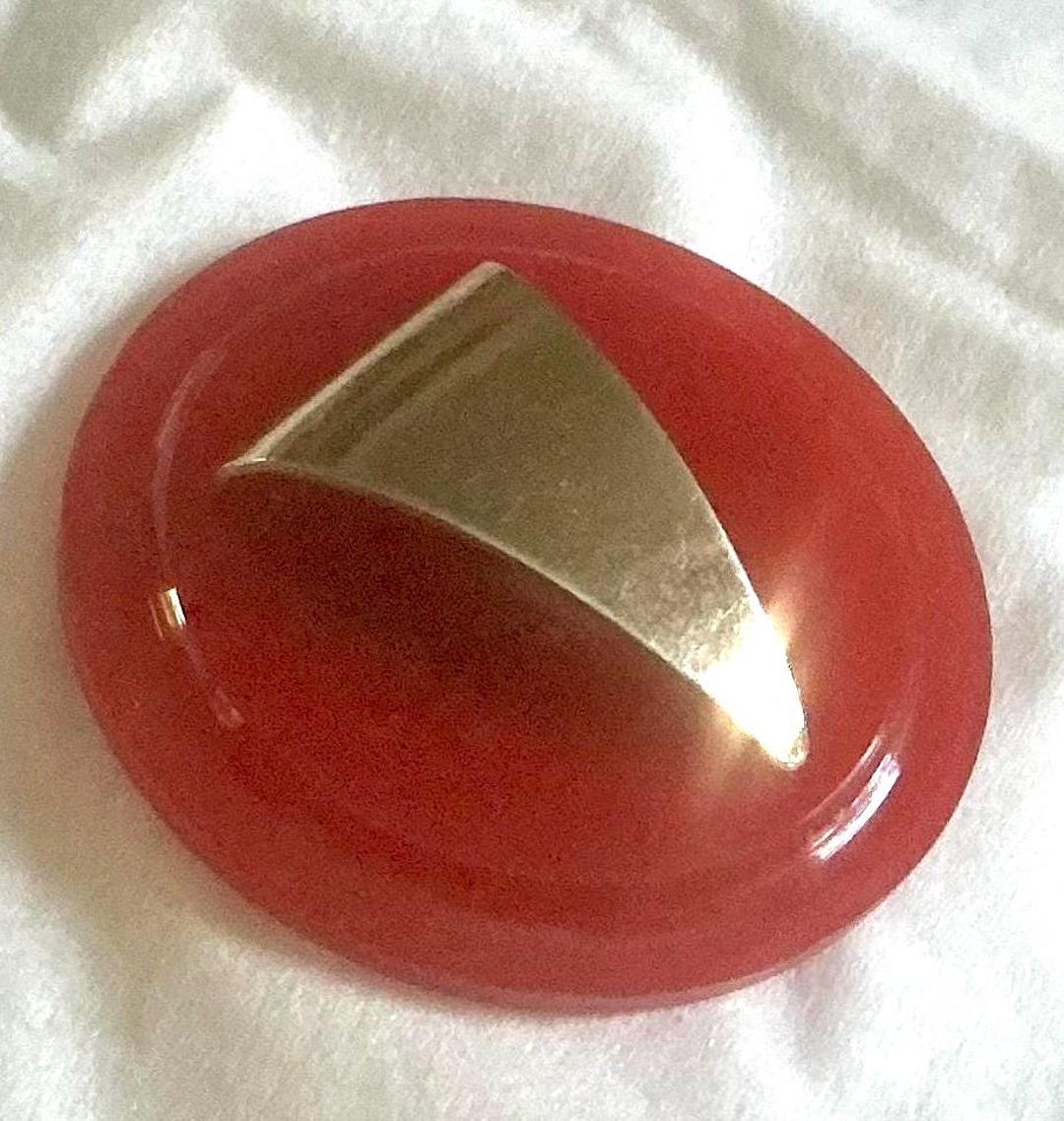 Vintage 1 3/8” Silver Metal Tri Red Plastic Costume Clothing Adorn ...