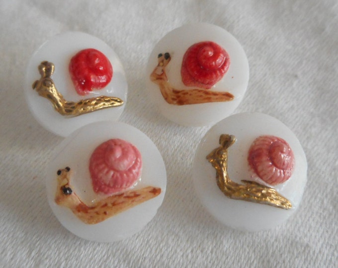 Set/ 4 Vintage 9/16" Painted Red & Pink Snail White Glass Costume ...