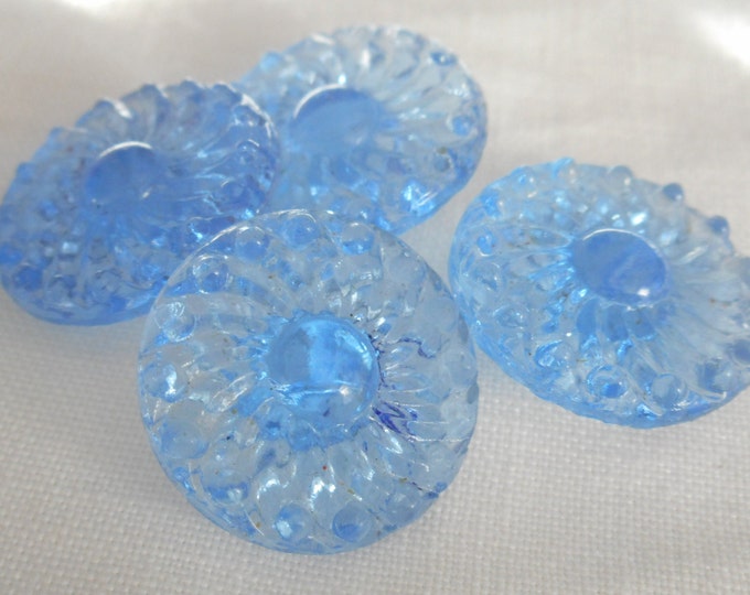 Set / 4 VINTAGE 3/4 Clear Blue Flower Design Glass Costume Clothing ...