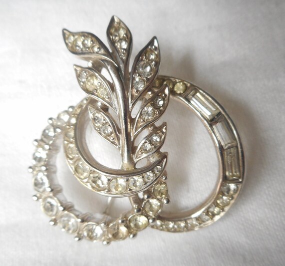 Small VINTAGE Leaf Branch Rhinestone Silver Metal Designer - Etsy