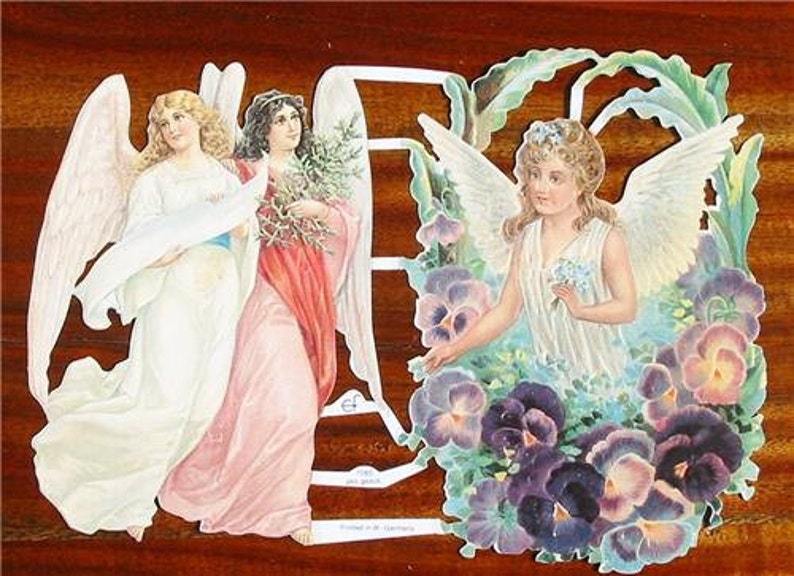 New Victorian Scrap Paper Pretty Angels Pansies Christmas Tree German ...