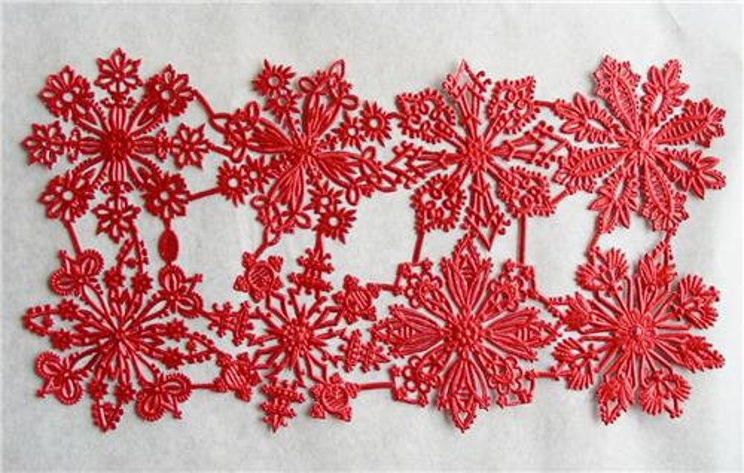 German Dresden 8 Red Embossed Paper Fancy Stars Snowflakes Die Cut ...